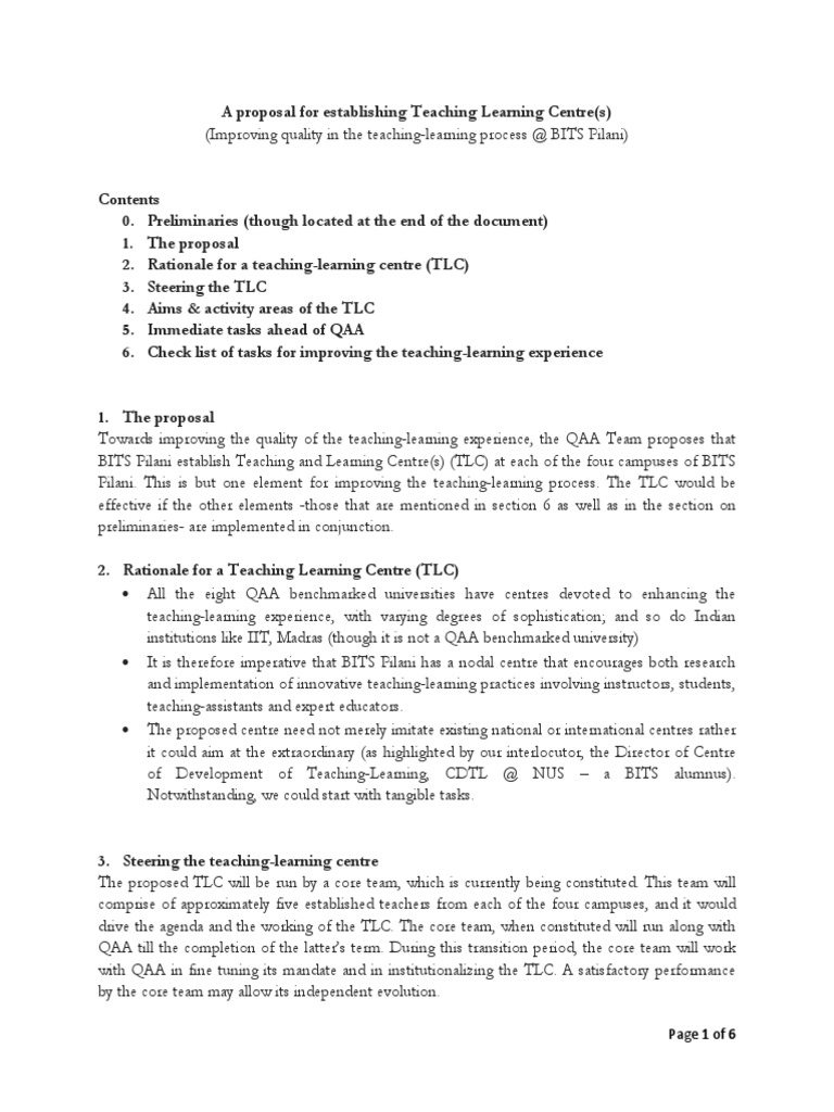TLC Proposal | PDF | Teachers | Learning
