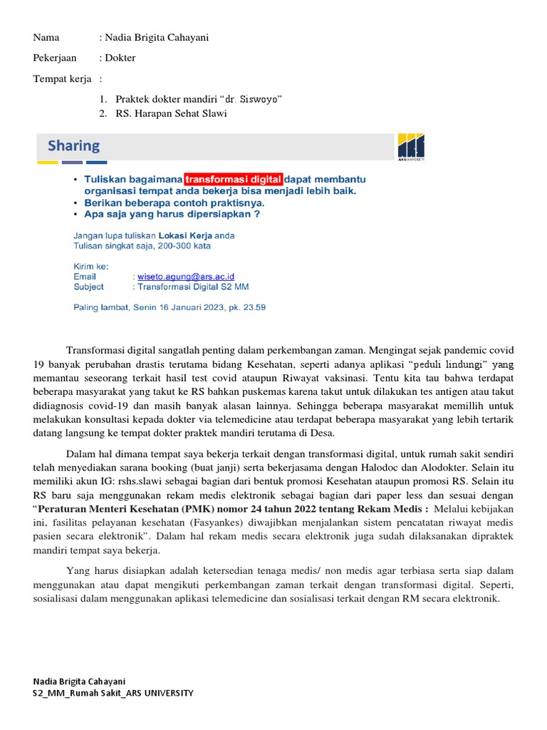 Transformasi Digital S2 MM - Dr. Nadia Brigita | PDF | Bisnis | Pengembangan Diri