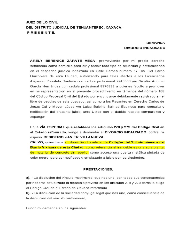 DIVORCIO INCAUSADO | PDF | Matrimonio | Divorcio