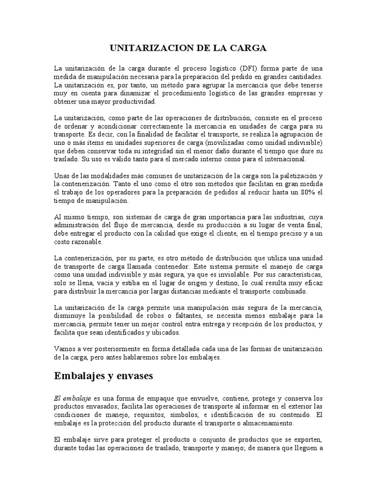 Unitarizacion de La Carga | PDF | Logística | Paleta
