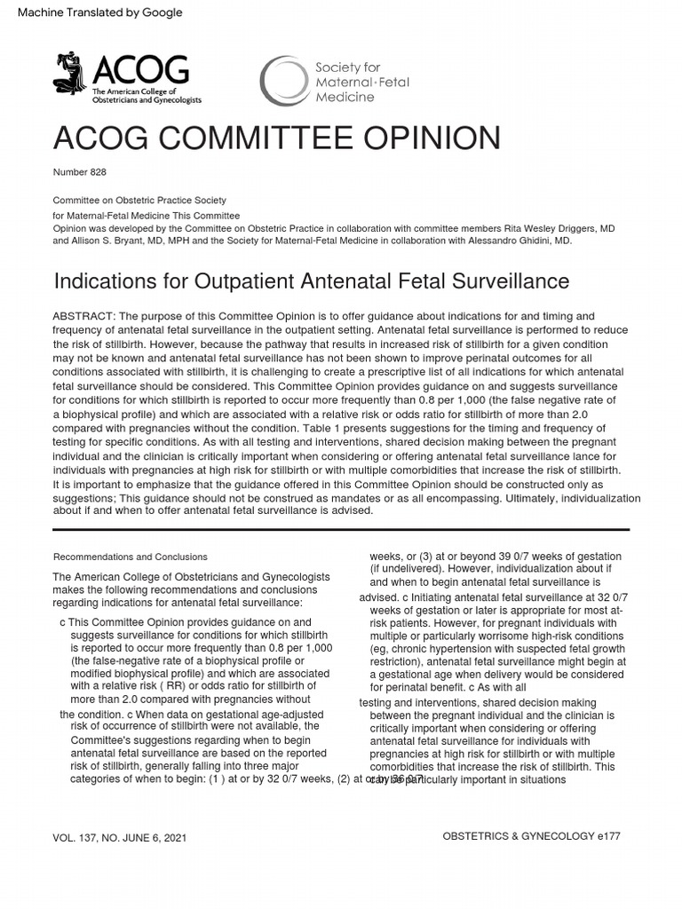 ACOG Guidelines for Antenatal Fetal Surveillance | PDF | Prenatal ...