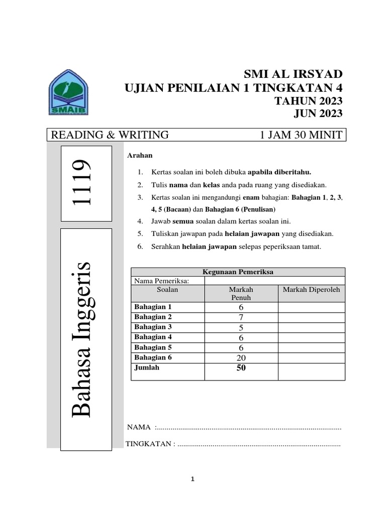 Up1 Form 4 Bi Smi Al Irsyad 2023 | PDF | We Chat | Online Shopping