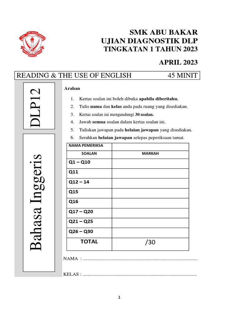 Set Ujian Diagnostik BI DLP 2023 | PDF