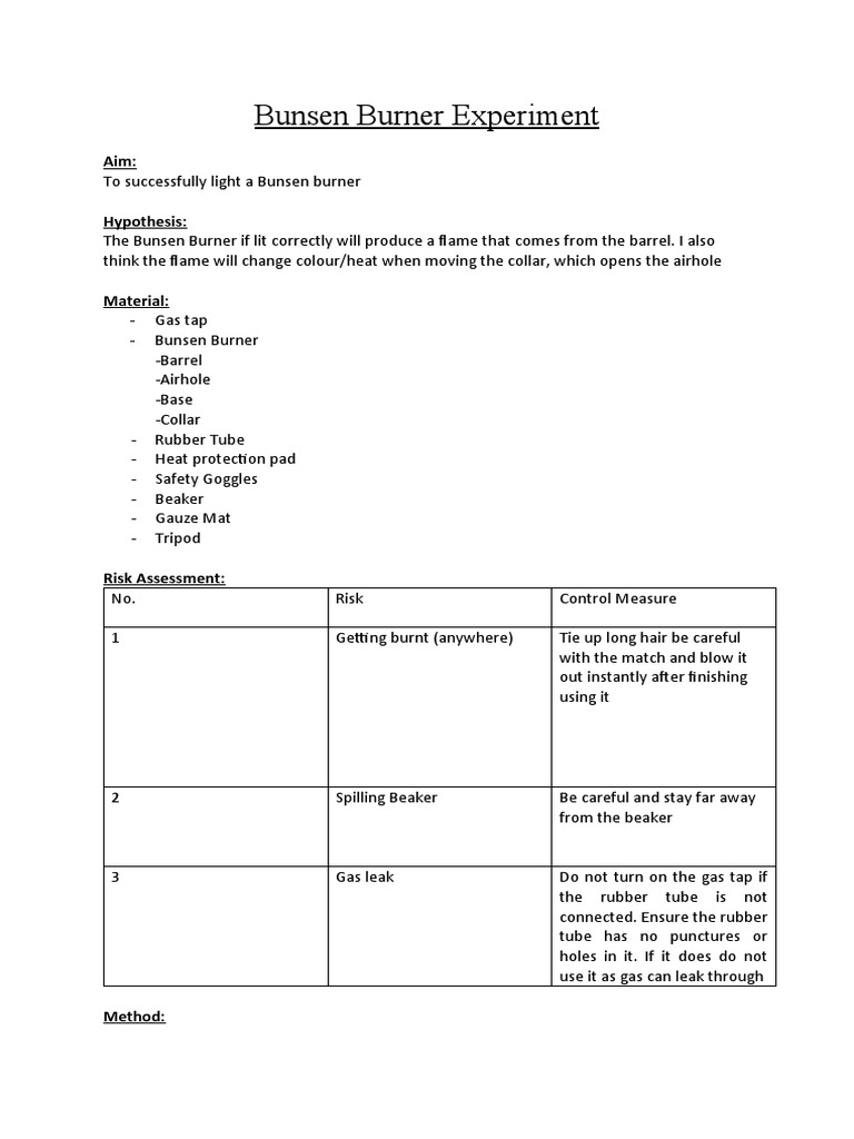 Bunsen Burner Experiment | Download Free PDF | Equipment