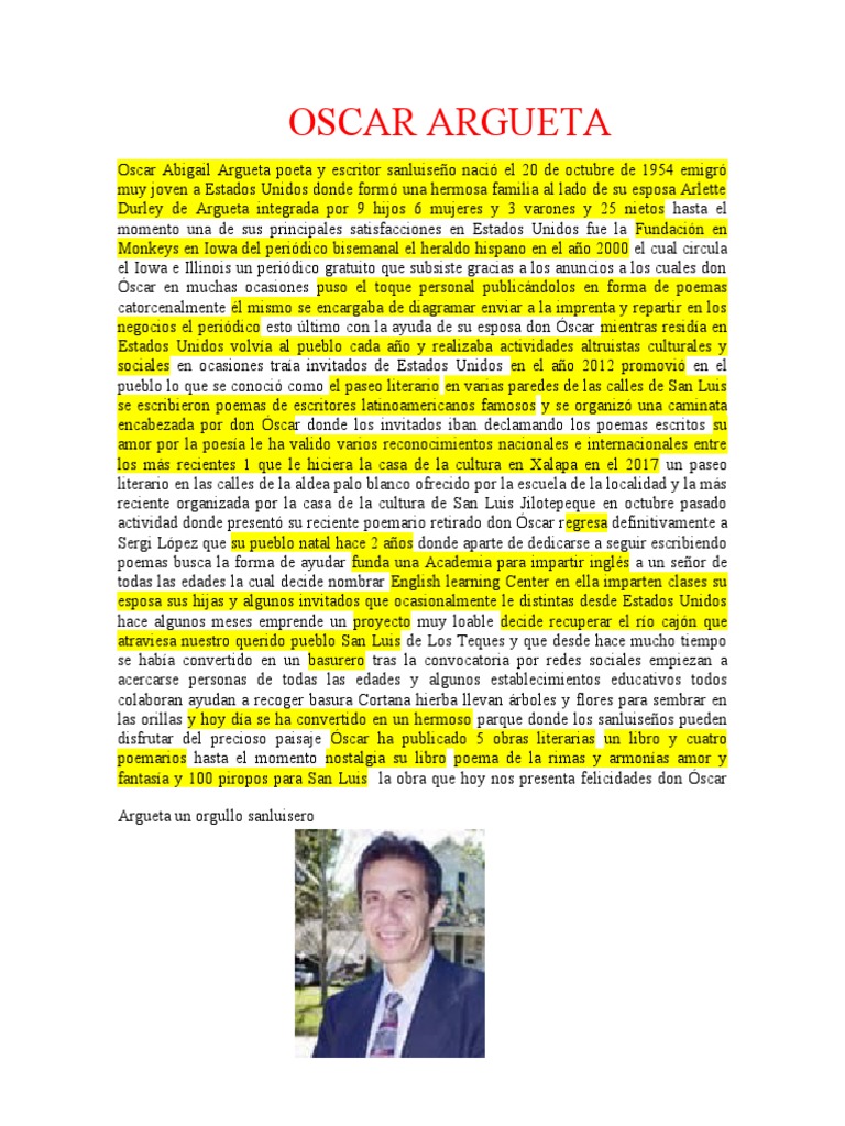 Biograía de Don Oscar Argueta | PDF