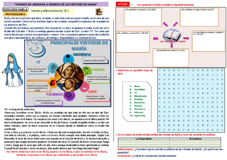 Ficha Virtudes de Maria 2º | Descargar gratis PDF | María, madre de Jesús | Amor
