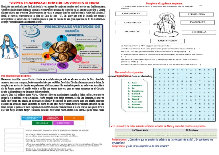 Ficha Virtudes de Maria 26 de Abril | PDF | María, madre de Jesús | Amor