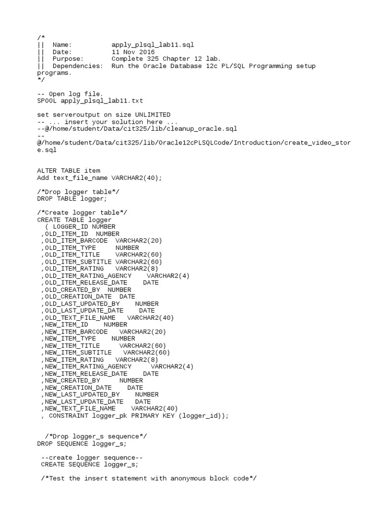 Apply Plsql Lab11sql Pdf Software Engineering Computer Programming 
