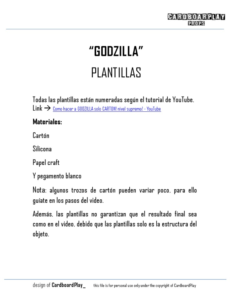 Plantillas para armar a Godzilla en cartón | PDF | Juegos y actividades
