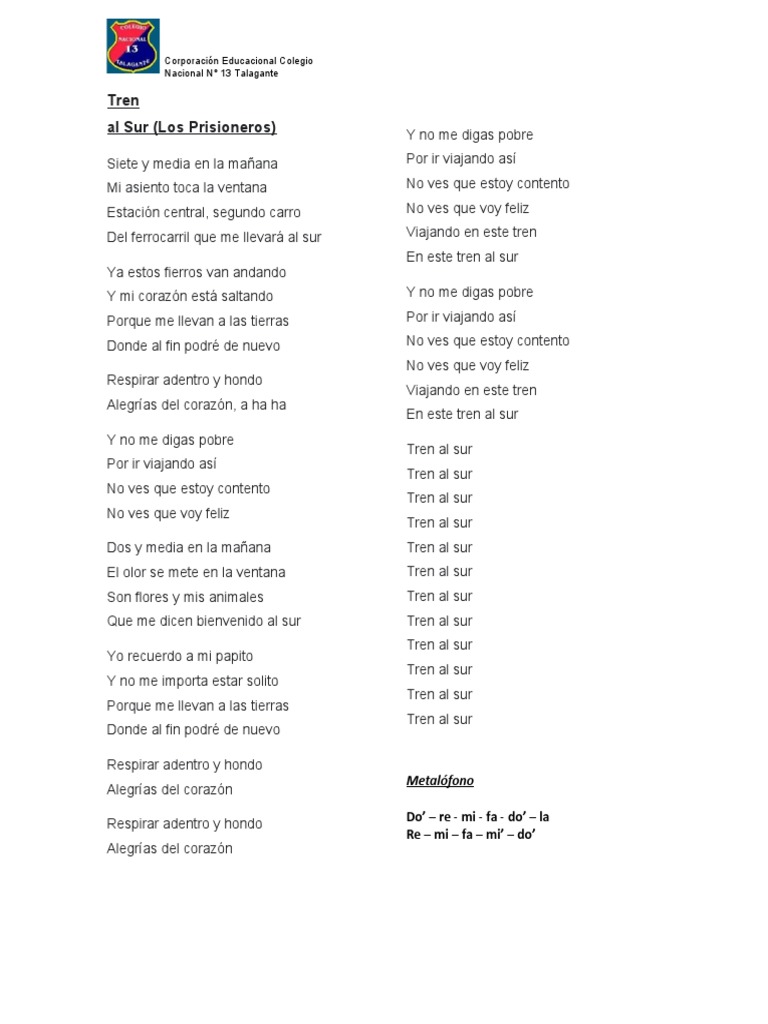 Tren Al Sur Cancion 4 Basico | PDF
