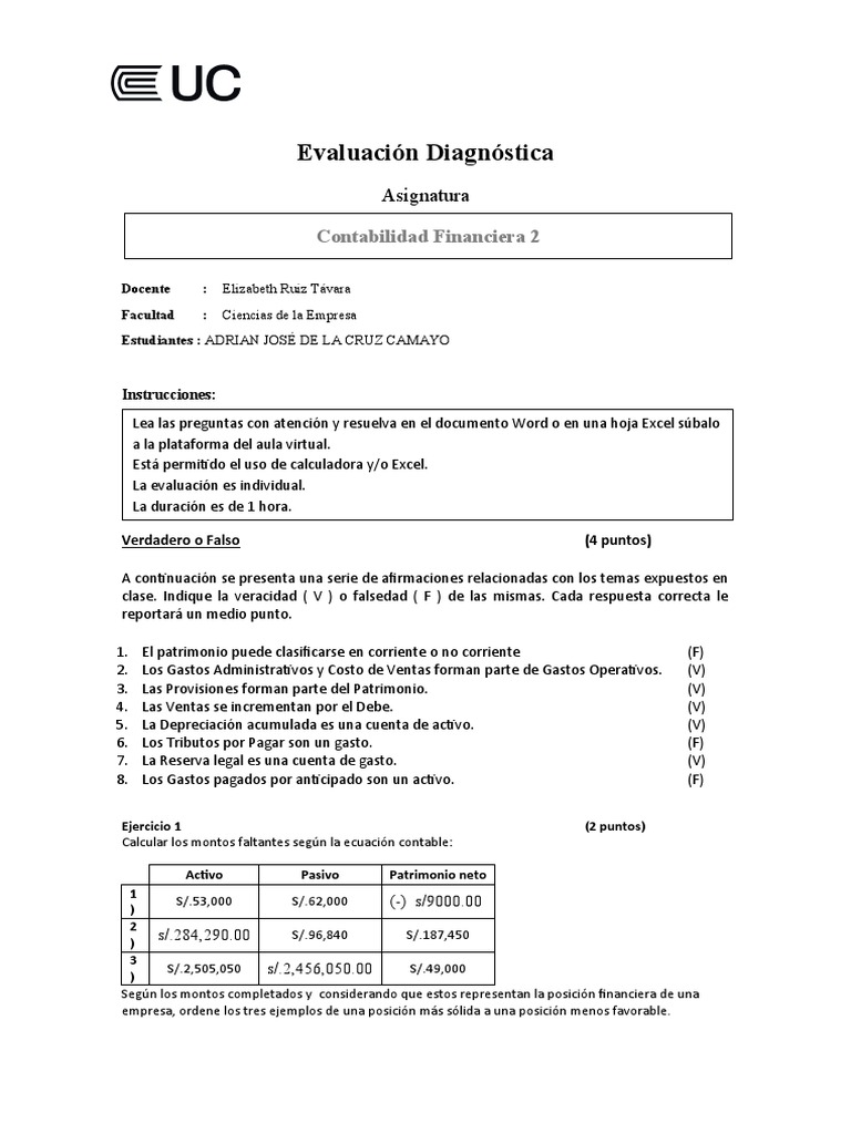 Evaluación Diagnóstica CF2 | PDF | Contabilidad | Contabilidad financiera