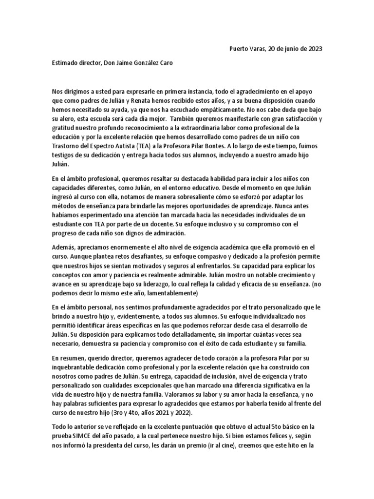 Carta A Director | PDF | Enseñando | Maestros