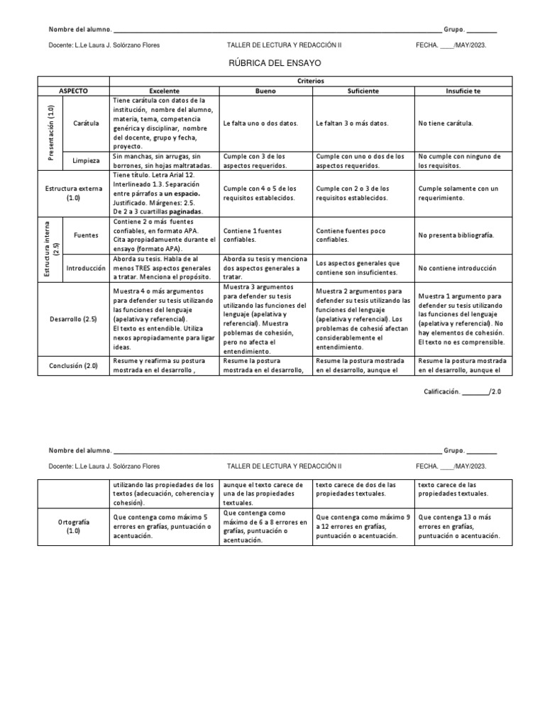 Rúbrica de Ensayo | PDF