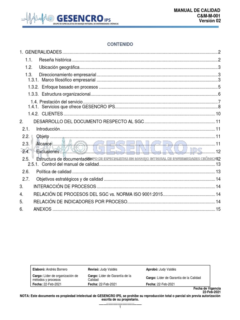 Manual de Calidad | Descargar gratis PDF | Calidad (comercial) | Sistema de manejo de calidad