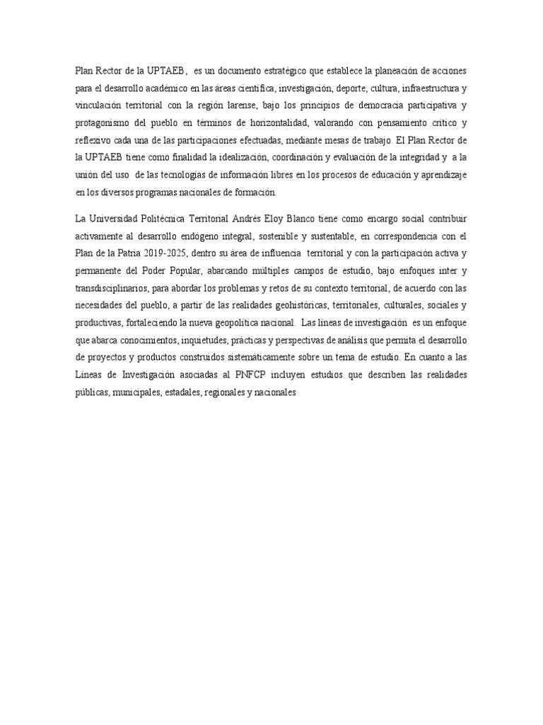 Plan Rector de La UPTAEB | PDF