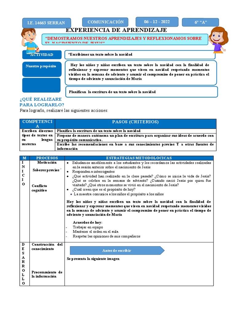 Actividad de Aprendizaje Escribimos Un Texto Sobre La Navidad ...