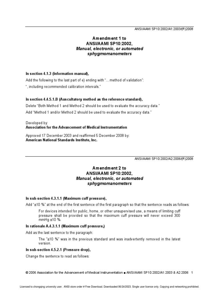Ansi Aami SP10-2002 A1-2003 (R) 2008 | PDF | Equipment | Metrology