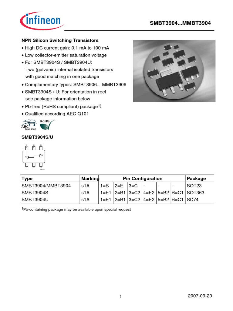 Mmbt3904, Smbt3904, Smbt3904s, Smbt3904u Infineon | PDF | Bipolar ...