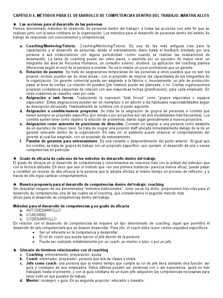 CAPÍTULO 4. MÉTODOS PARA EL DESARROLLO DE COMPETENCIAS DENTRO DEL TRABAJO | PDF | Gestión de ...