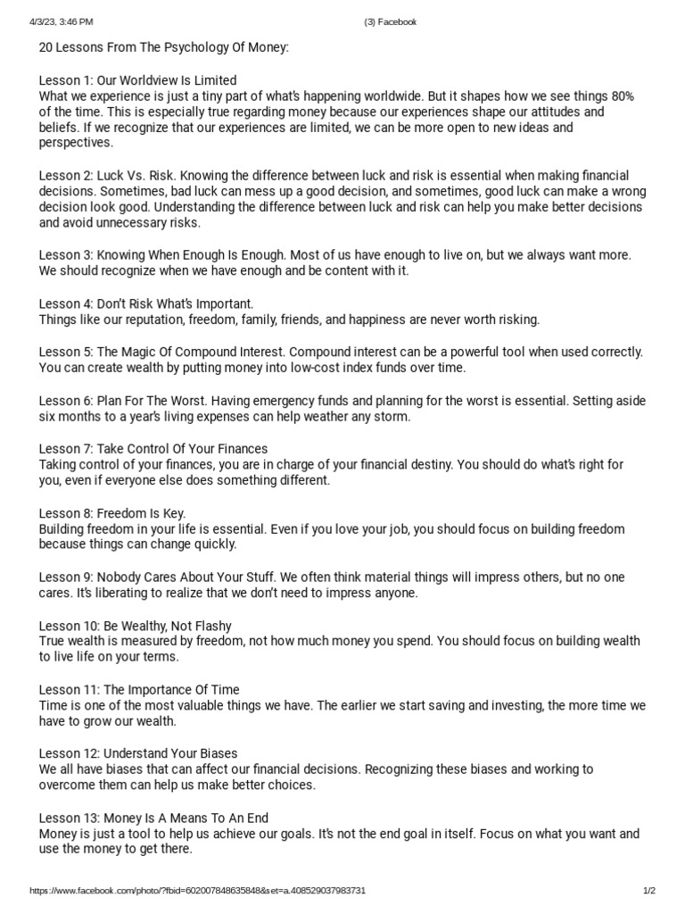 The Psychology of Money 20 Lessons | PDF | Risk | Luck