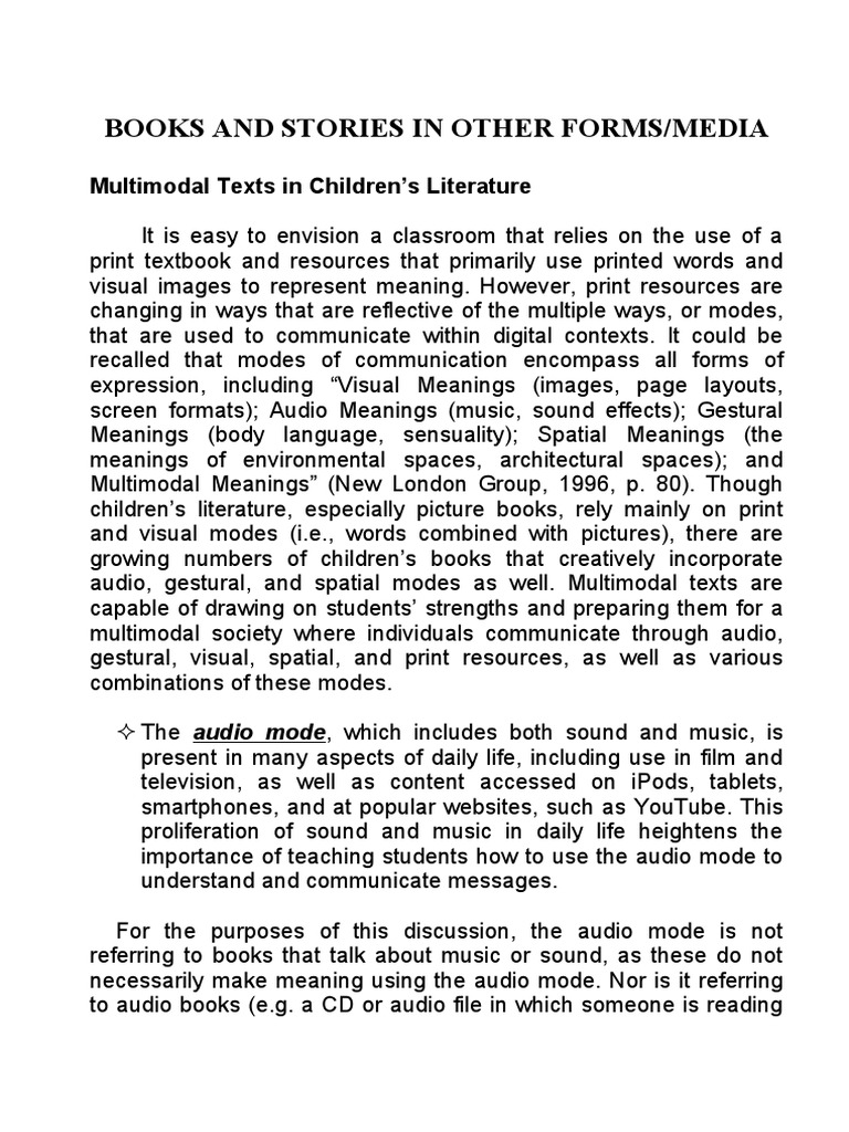 Multimodal Texts in Children's Literature | PDF | Communication | Cognition
