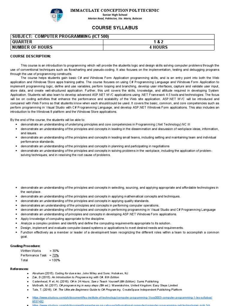 Ict500 Course Syllabus 2023 | Download Free PDF | Computer Programming | Computer Program