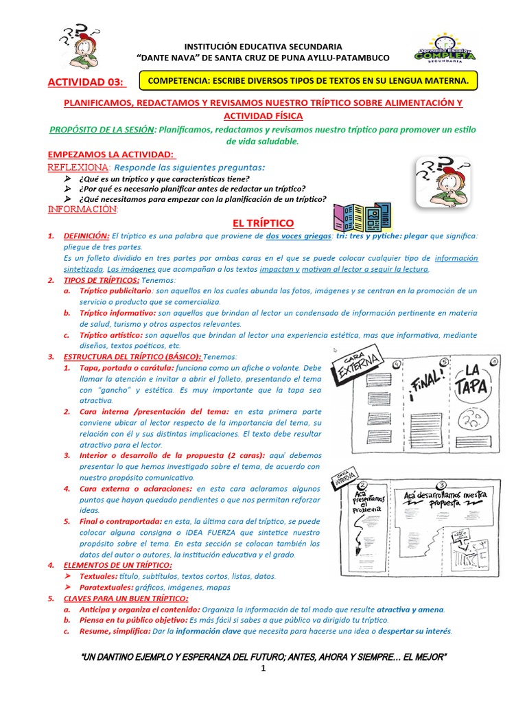 Estructura y Ejemplo de Tríptico Escolar | PDF