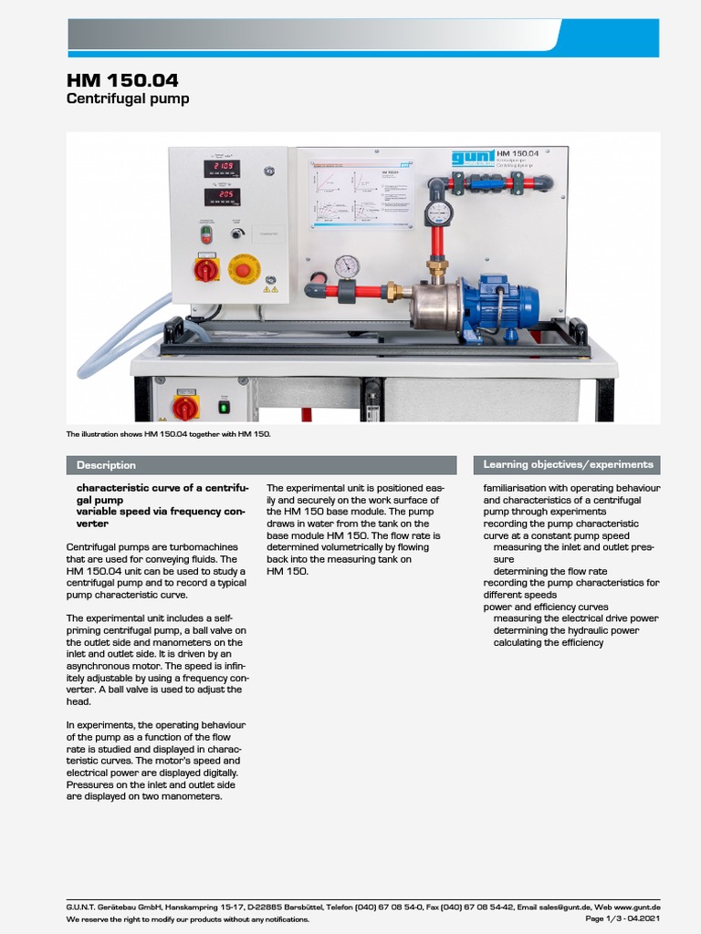 HM-150.04-Centrifugal-pump-gunt-551-pdf_1_en-GB | PDF | Pump | Pressure Measurement