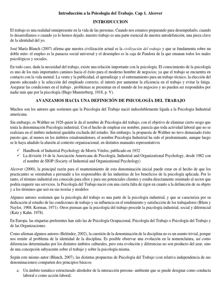 Introducción A La Psicologia Del Trabajo | PDF | Sicología | Psicología industrial y organizacional
