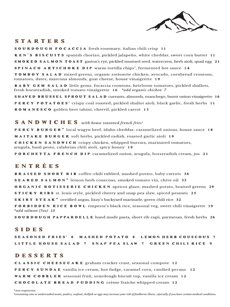 Percy Restaurant Menu Overview | PDF
