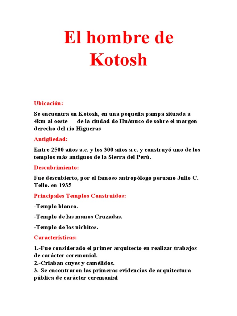 El Hombre de Kotosh: Orígenes y Características | PDF | Ciencias ...
