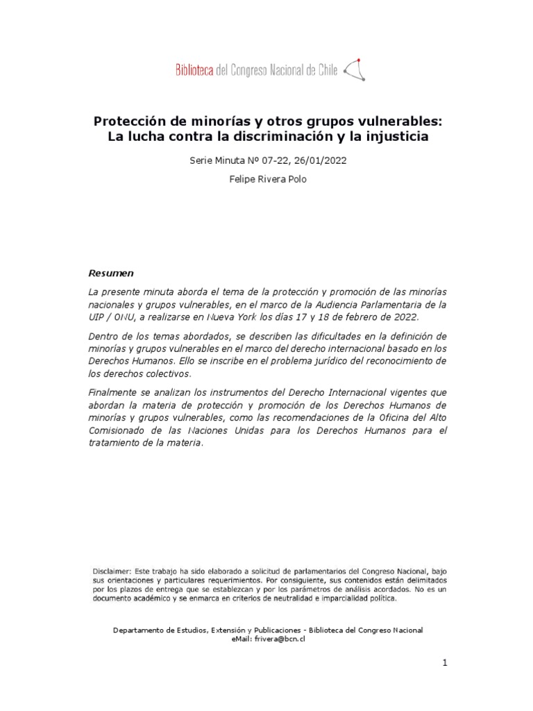Protección de Minorías y Otros Grupos Vulnerables: La Lucha Contra La Discriminación y La ...
