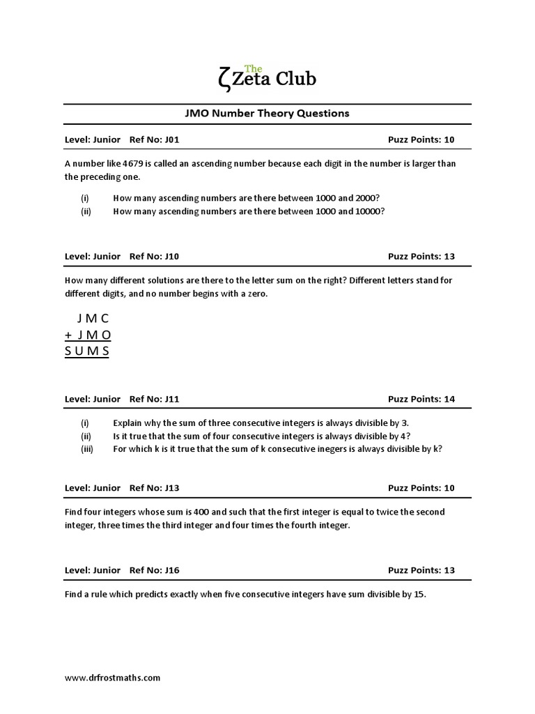JMO NumberTheory | PDF | Numbers | Integer
