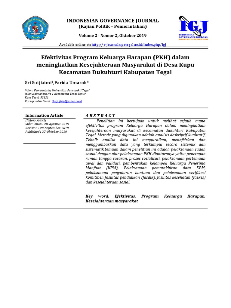 Efektivitas Program Keluarga Harapan (PKH) Dalam | PDF