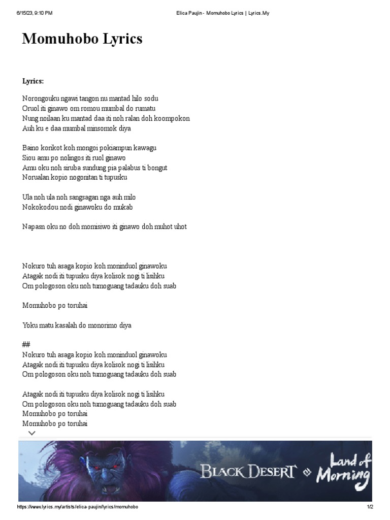 Elica Paujin Momuhobo Lyrics Lyrics My Pdf