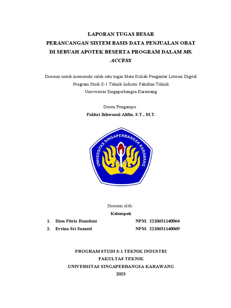LAPORAN TUBES PLD (BAB 1-2) - Dian & Ervina - Perancangan Sistem Basis Data Penjualan Obat Di ...
