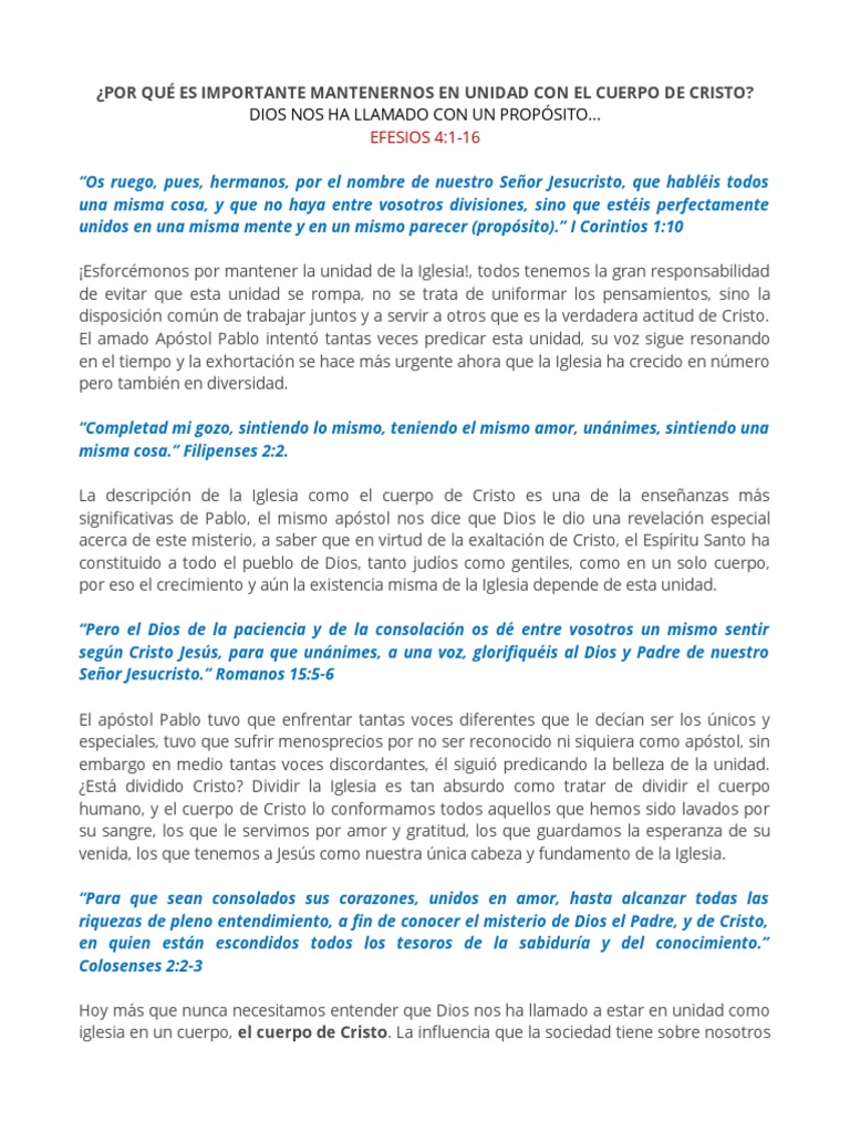 Por Qué Es Importante Mantenernos en Unidad Con El Cuerpo de Cristo | PDF | Cristo (título) | Jesús
