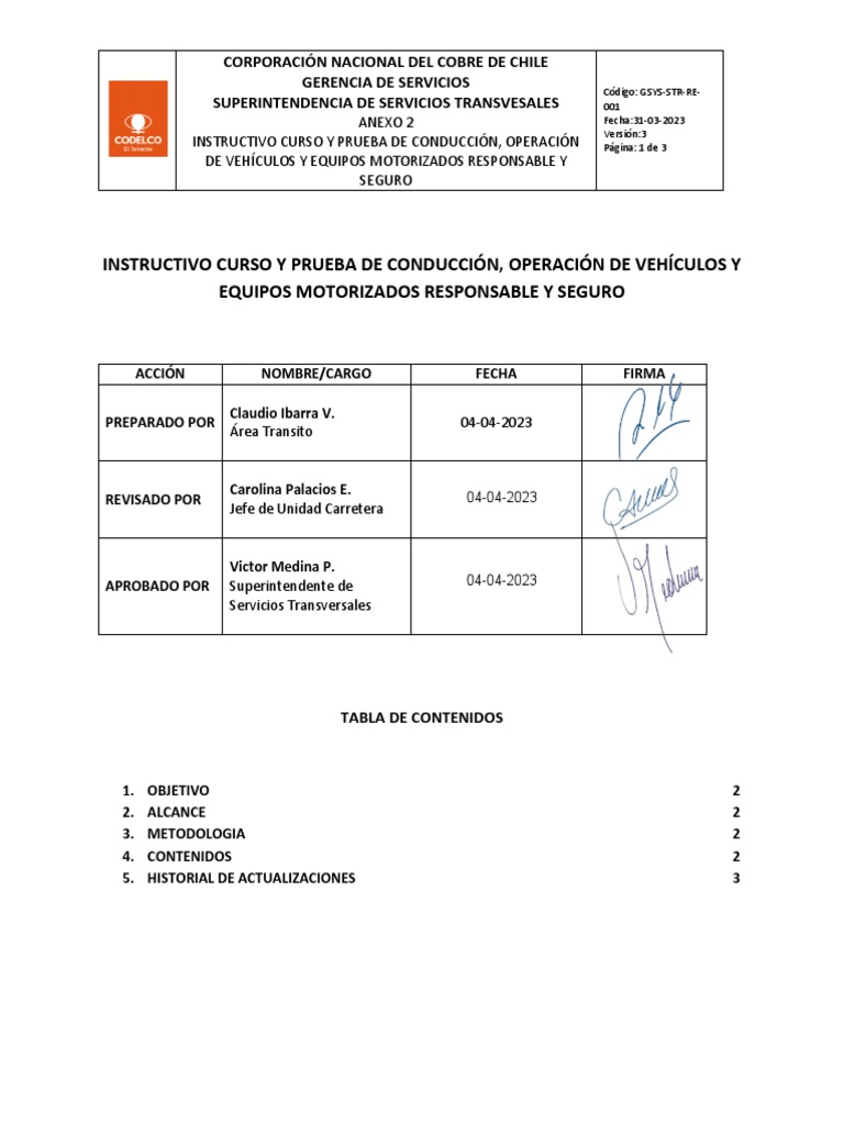 ANEXO 2 INSTRUCTIVO PRUEBA DE CONDUCCIÓN | PDF | Accidente de tráfico | Licencia de conducir