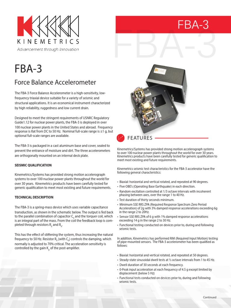 Datasheet Fba3 Force Balance Accelerometer Kinemetrics | PDF ...