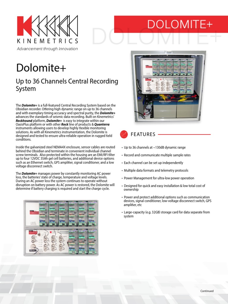 Datasheet Dolomite 36 Channel Central Recording System Digital Recorder Kinemetrics | PDF | Usb ...