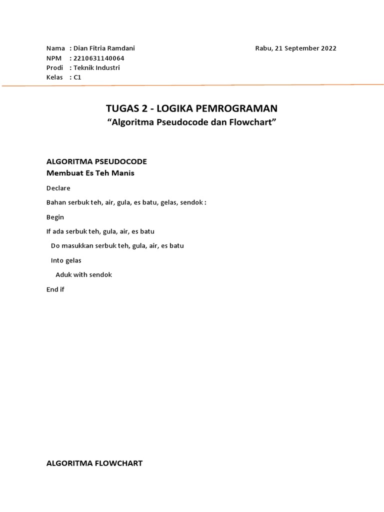 Tugas Pseudocode Dan Flowchart Logpem | PDF
