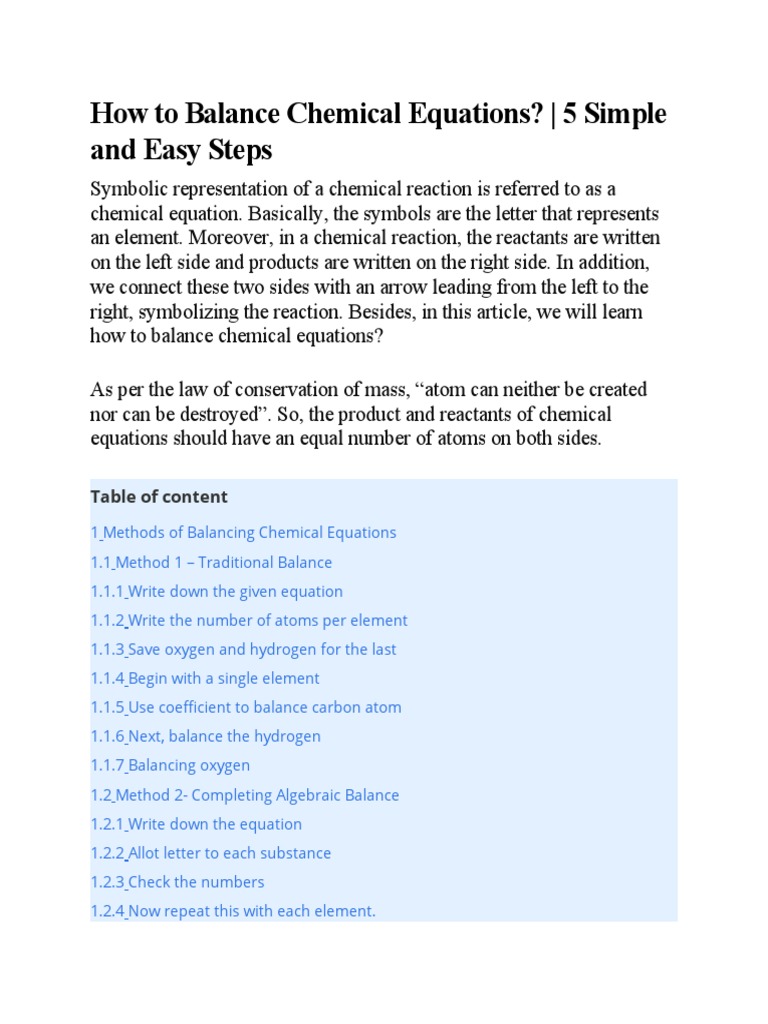 Balancing Chemical Equations Simplified | PDF | Equations | Chemical ...
