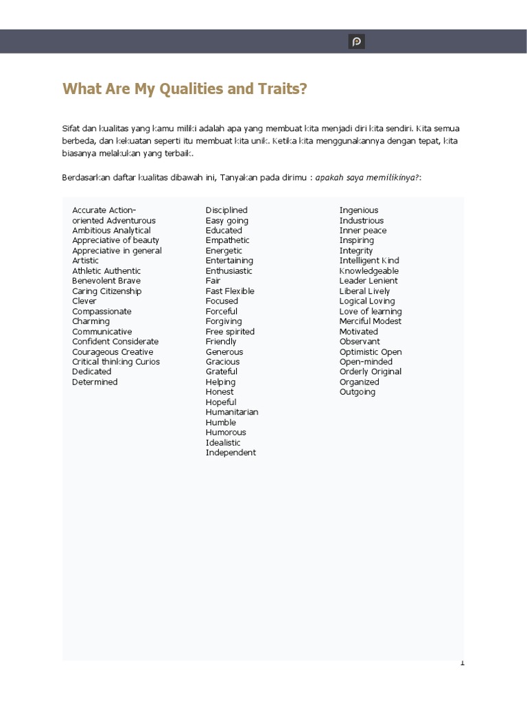 What Are My Qualities and Traits | PDF