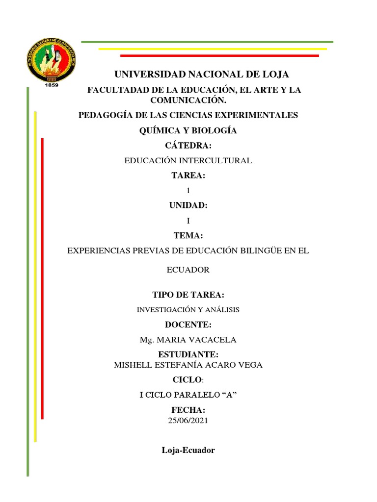 Tarea 1 - Edu - Intercultural. Mishell Acaro | PDF | Dialecto | Ecuador