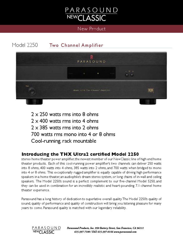 Parasound 2250 Brochure | PDF | Loudspeaker | Switch