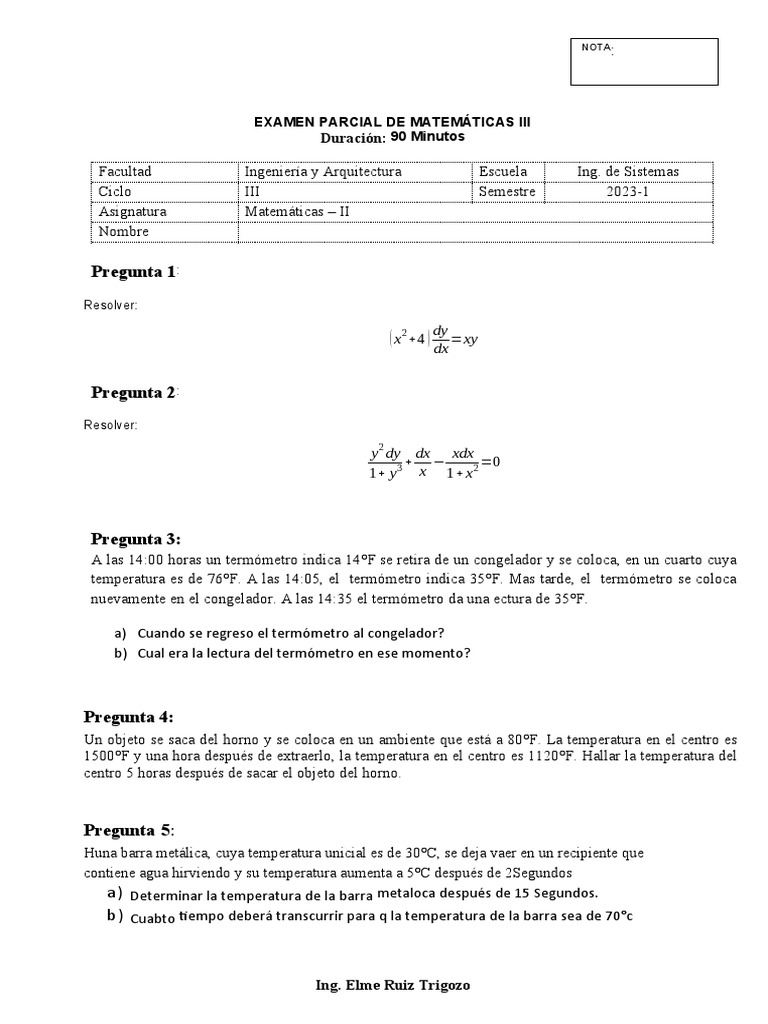 Examen Parcial de Matematicas III | PDF