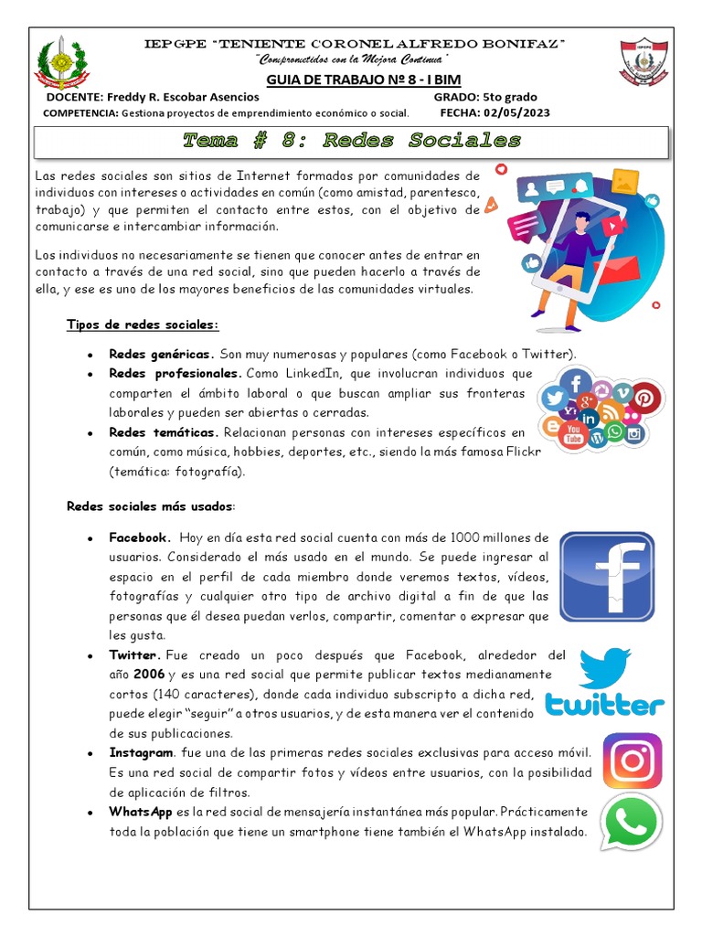 Tema 8-Redes Sociales-5to Grado-I Bime-2023 | PDF | Servicio de redes ...