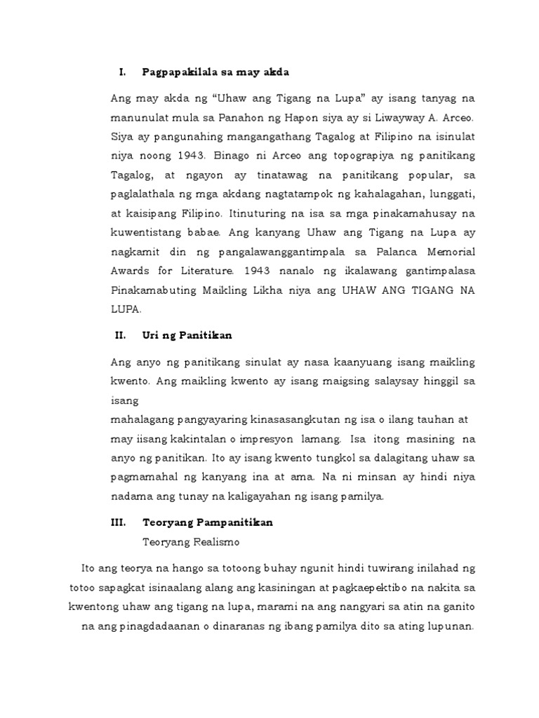 Uhaw Ang Tigang Na Lupa | PDF