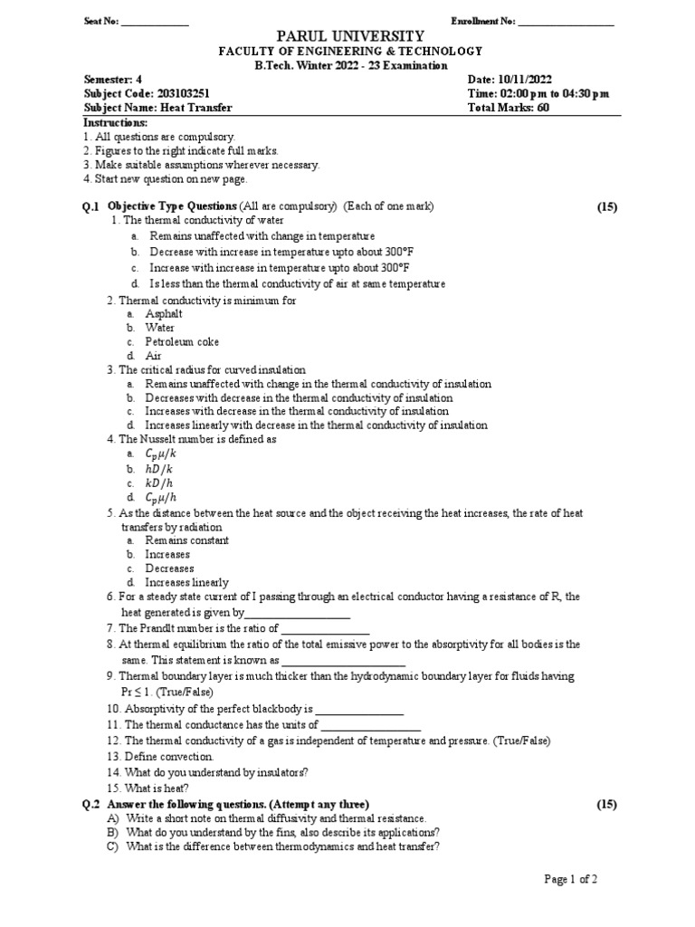 4433 Question Paper | PDF | Thermal Insulation | Heat Transfer