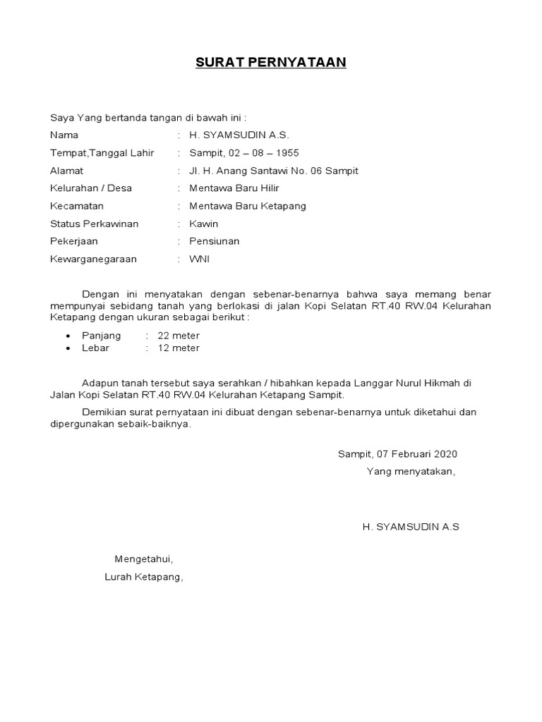 Surat Pernyataan | PDF